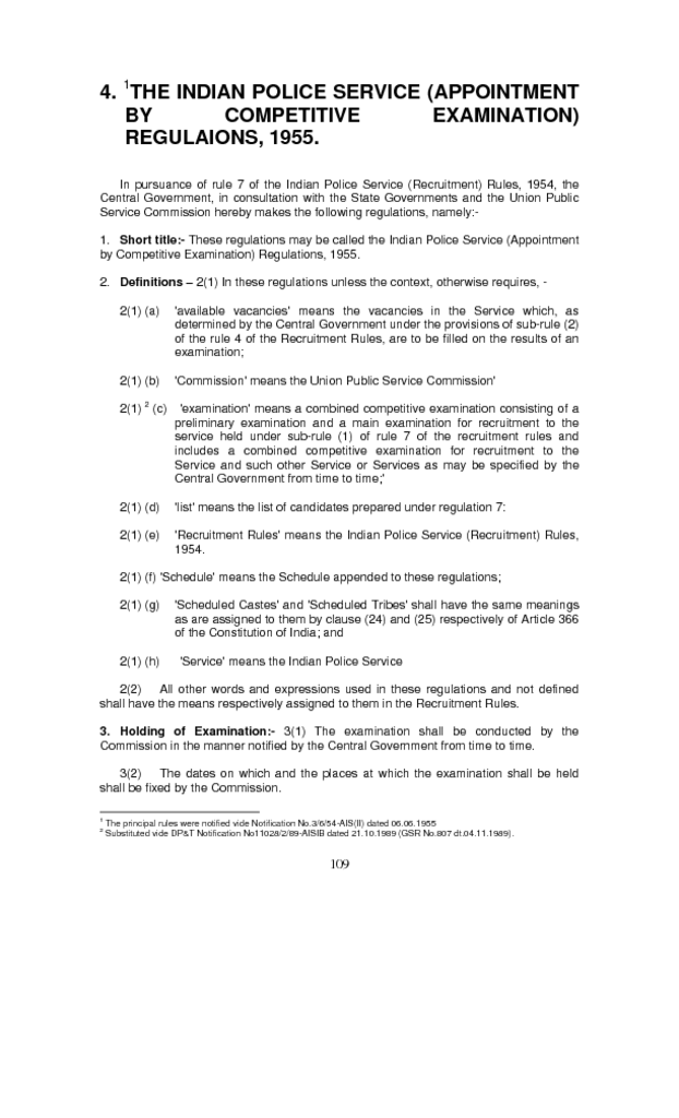 IPS (Appointment by Competitive Examination) Regulations, 1955 | GAD